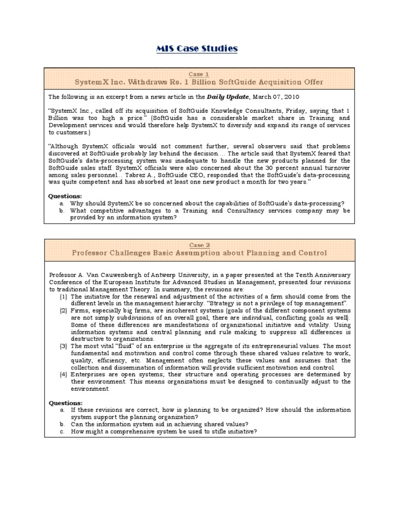 MIS Case Studies | Download Free PDF | Goal | Management Information System