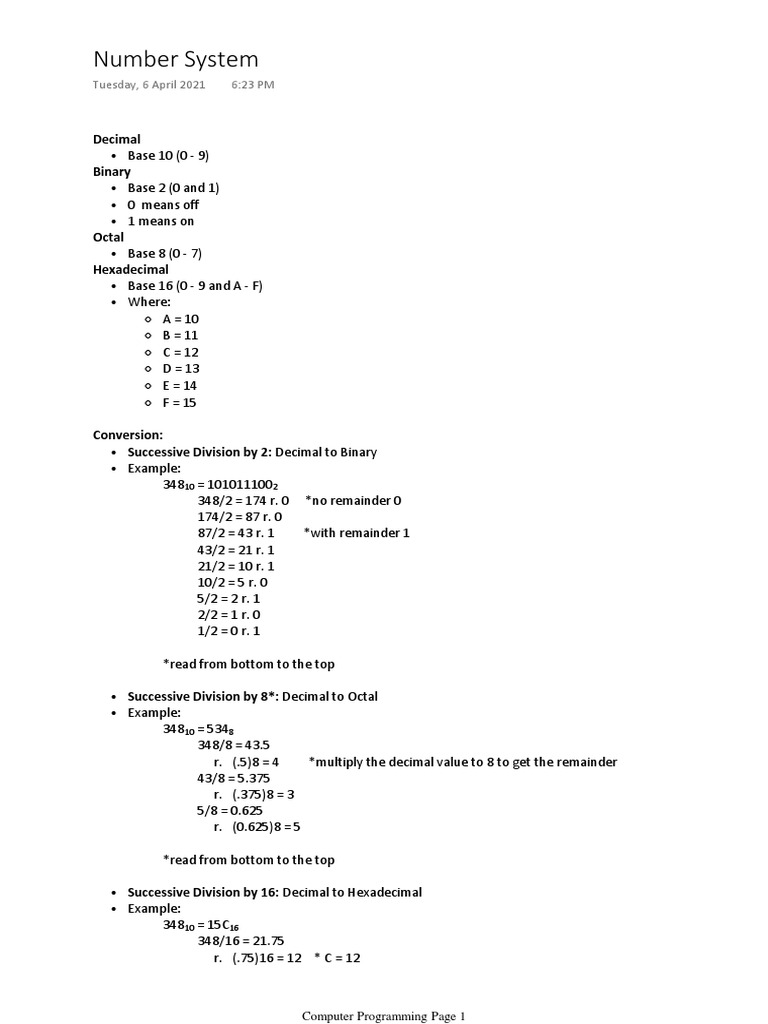 Number System Refresher Pdf Computing Computer Engineering