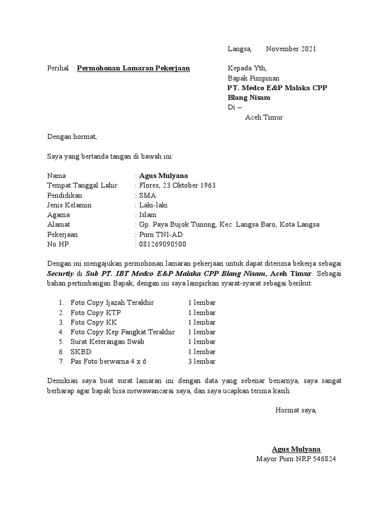 Lamaran Kerja Security PT Medco | PDF