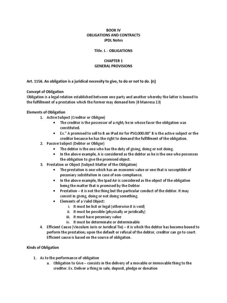 Chapter 1 General Provisions On Obligations | PDF | Law Of Obligations ...