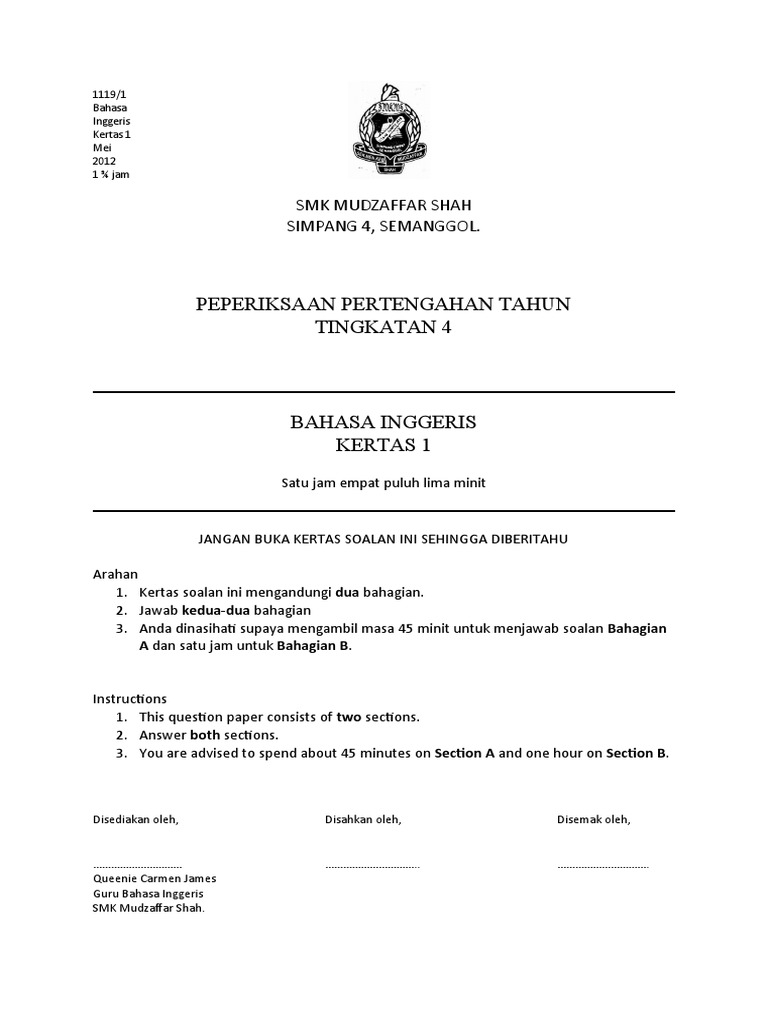 Cover English Paper 1 SPM | PDF