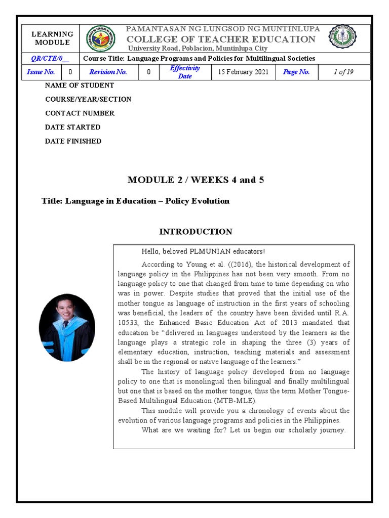 Module 2 - Eng 109 - Language Programs and Policies For Multilingual ...