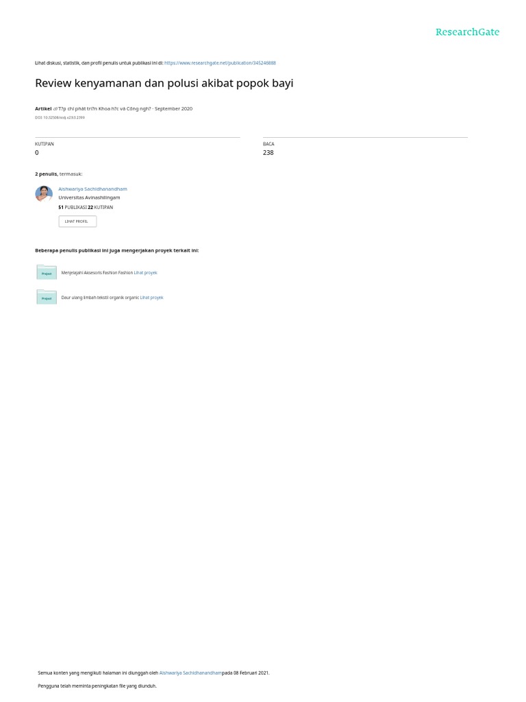 Review Kenyamanan Dan Polusi Akibat Popok Bayi: T?P Chí Phát Tri?n Khoa H?C Và Công NGH ...