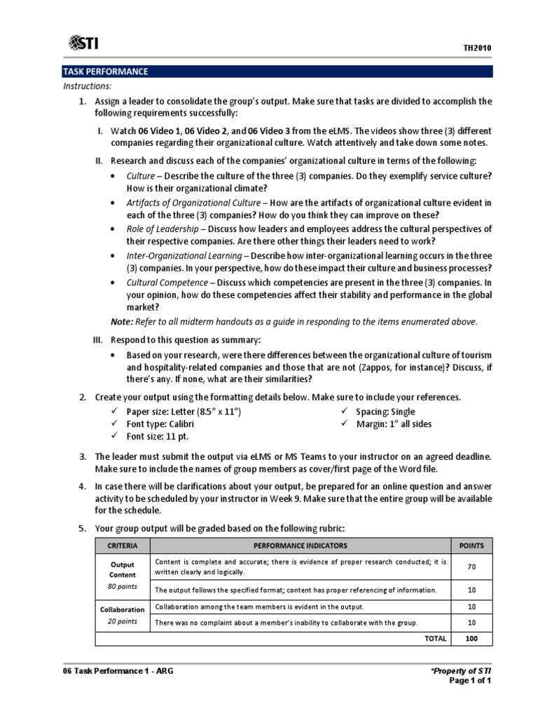 06 Task Performance 1 - ARG | PDF | Organizational Culture | Cognition