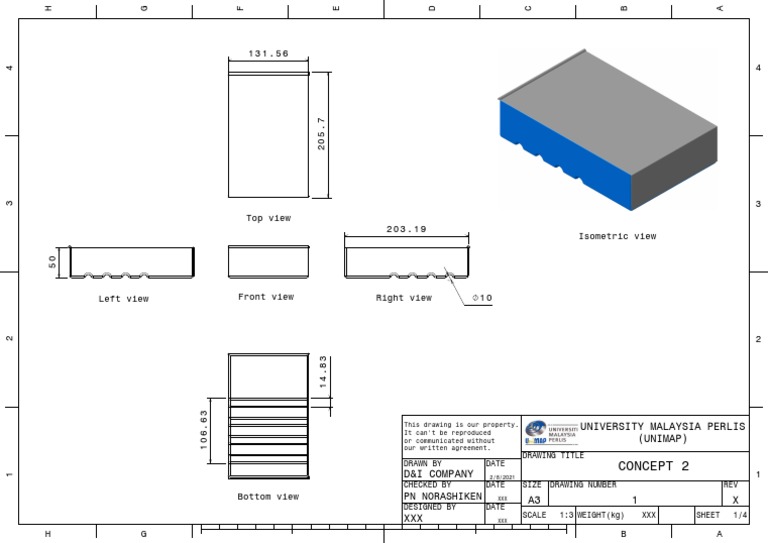 Engineering Drawing Example: Isometric View | PDF | Civil Engineering ...