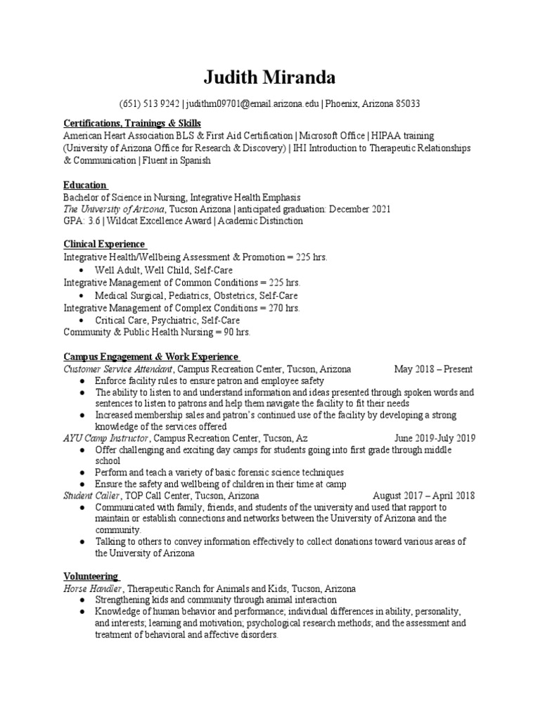 Miranda Judith Resume | PDF | Nursing | Human Resources