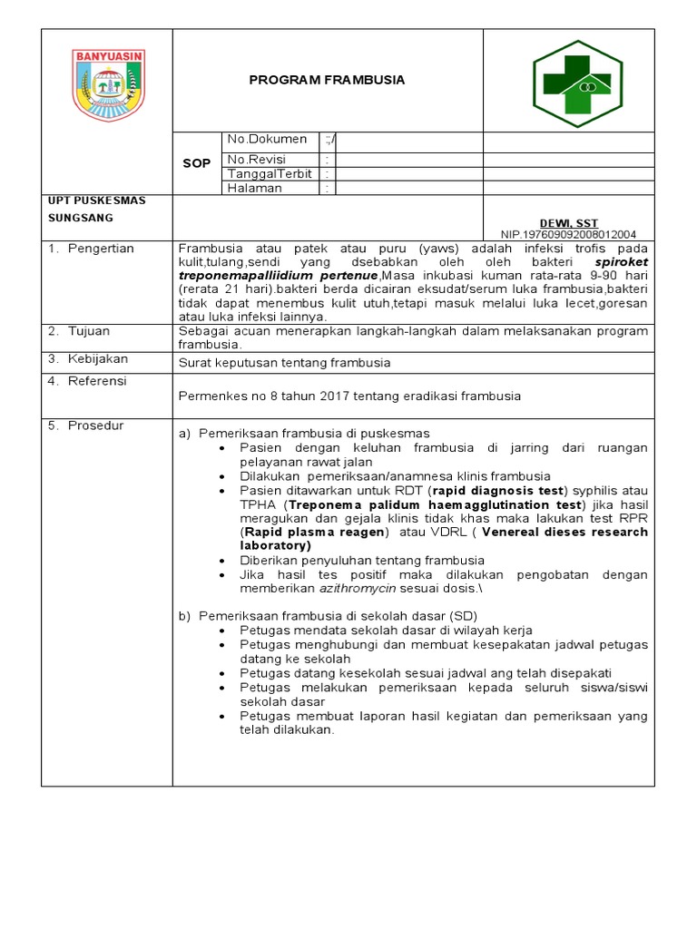 Sop Dan Uraian Tugas Frambusia | PDF