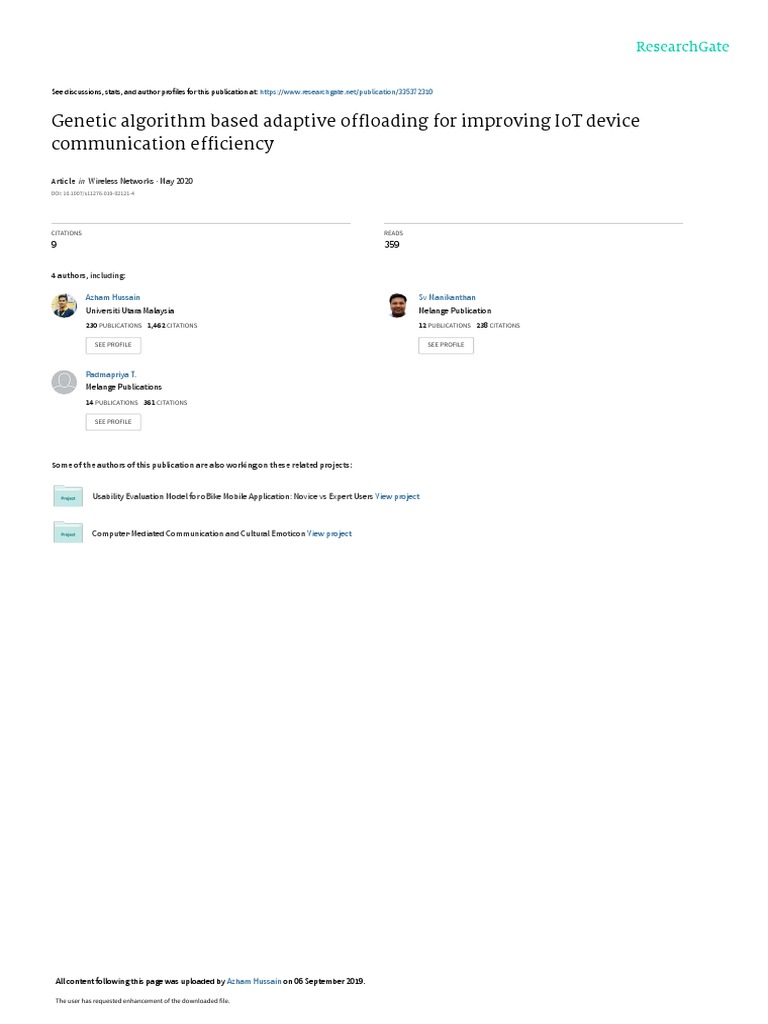 Genetic Algorithm Based Adaptive Offloading For Improving Iot Device Pdf Internet Of Things