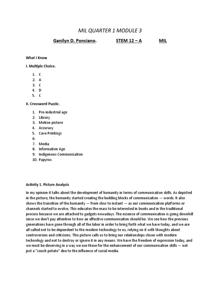 Mil Quarter 1 Module 3: Ganilyn D. Ponciano. Stem 12 - A Mil | PDF ...