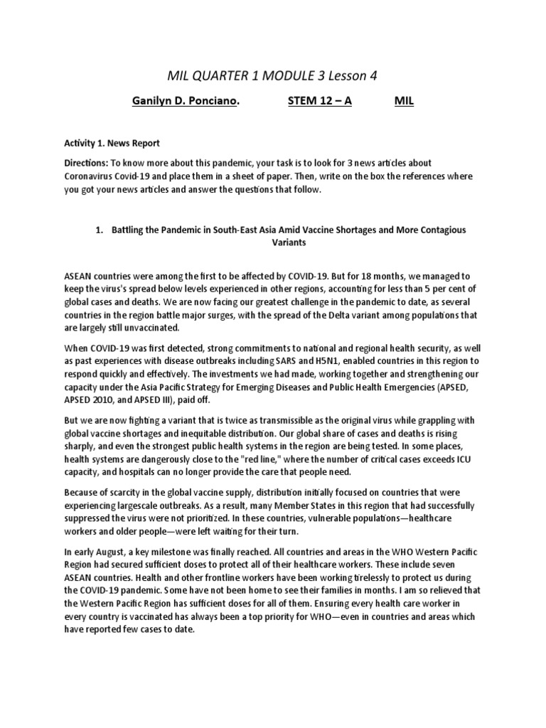 Mil Quarter 1 Module 3 Lesson 4: Ganilyn D. Ponciano. Stem 12 - A Mil ...