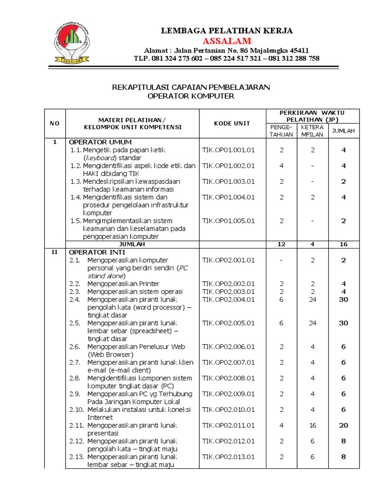 Pelatihan Operator Komputer | PDF
