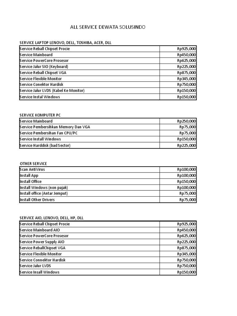 Harga Service | PDF | Printer (Computing) | Computer Engineering