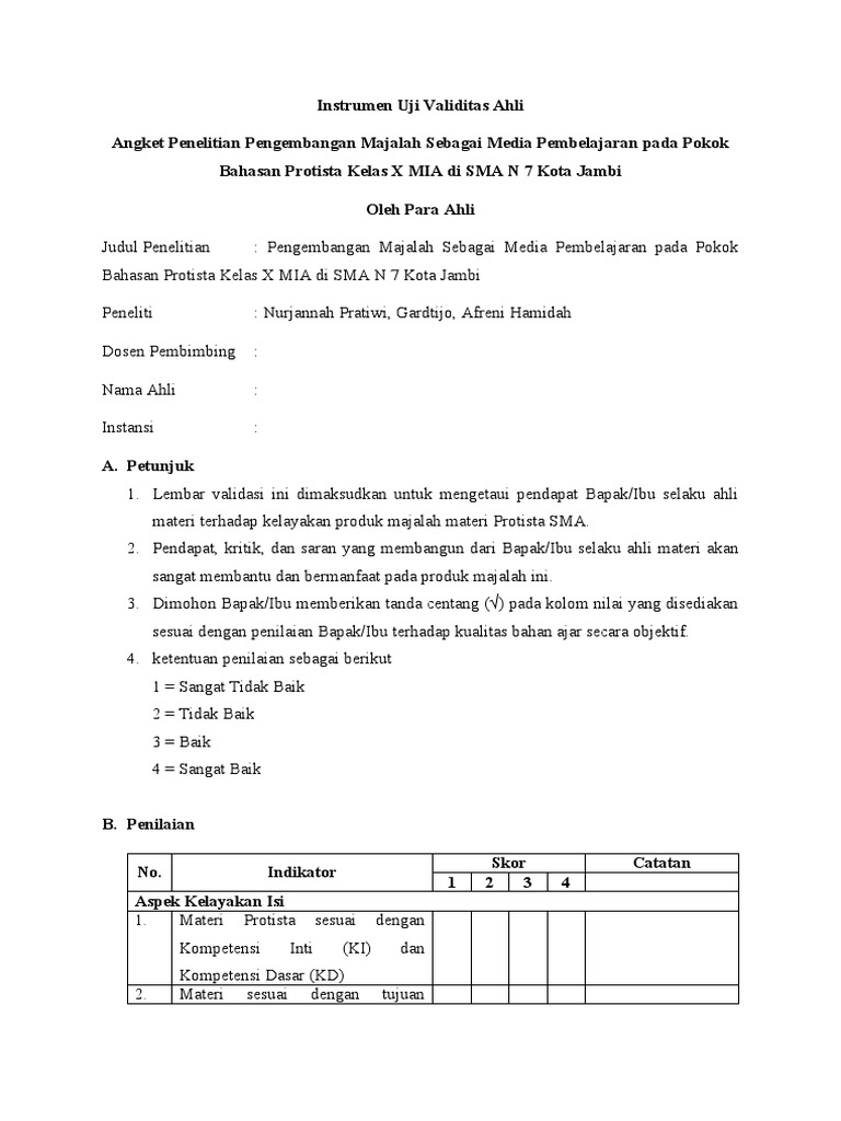Instrumen Uji Validitas Ahli | PDF