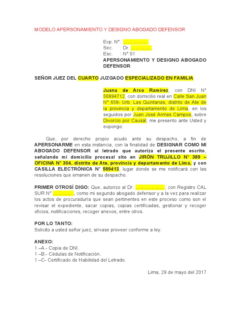 Escrito de Apersonamiento y Designo Abogado Defensor | PDF