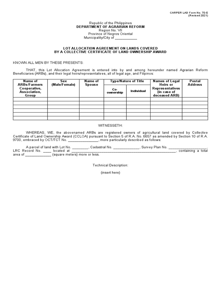 70-E Lot Allocation Agreement | PDF | Common Law | Government