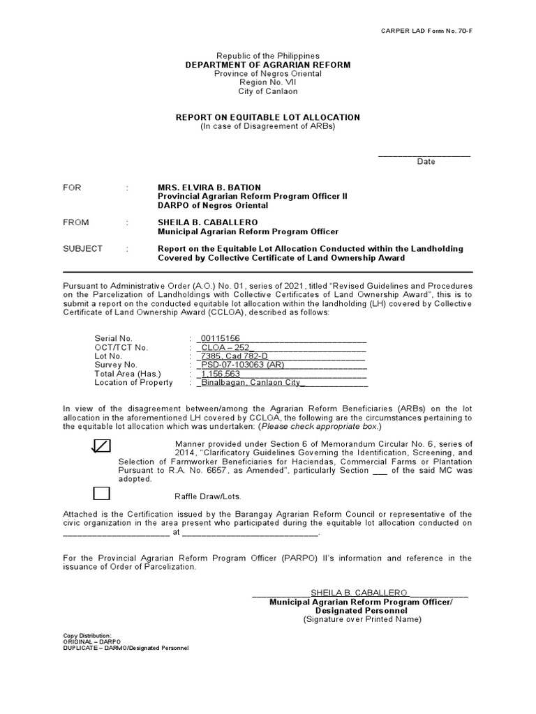 CARPER LAD Form No. 70-F: Copy Distribution: Original - Darpo DUPLICATE ...
