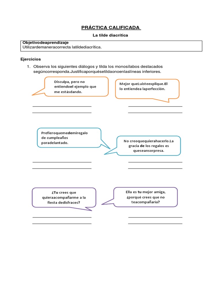 Práctica de Tilde Diacrítica | PDF