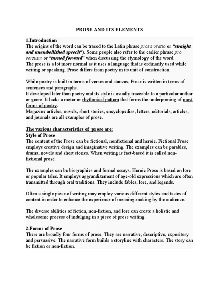 Prose and Its Elements | Download Free PDF | Narrative | Narration