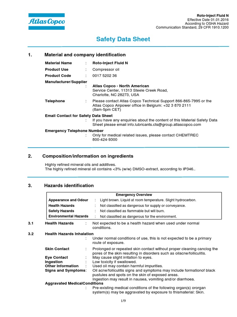 MSDS Roto Inject Fluid Ndurance | PDF | Personal Protective Equipment ...