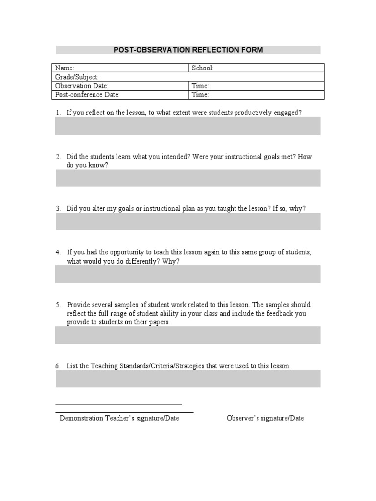 Post Observation Reflection | PDF