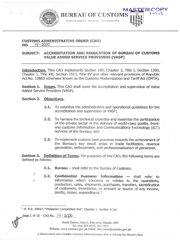 CAO 14 2020 Accreditation and Regulation of BOC VASP | PDF