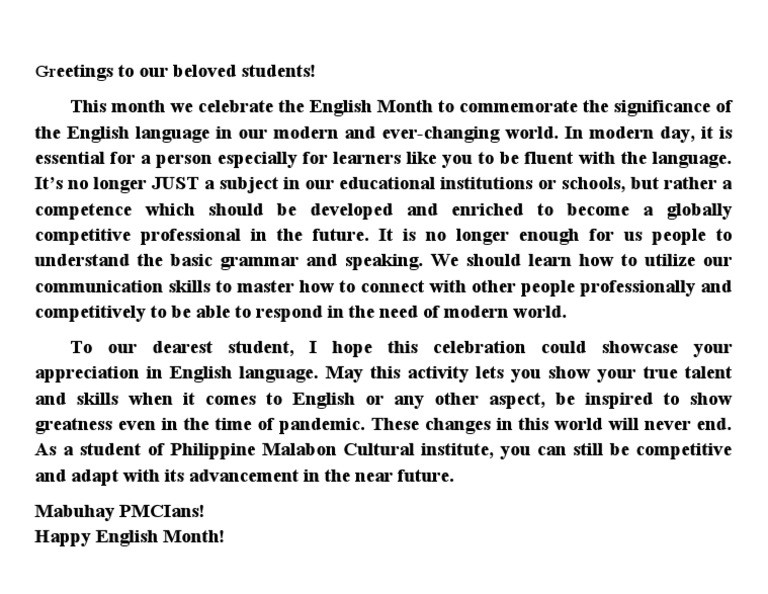 English Month Speech | PDF