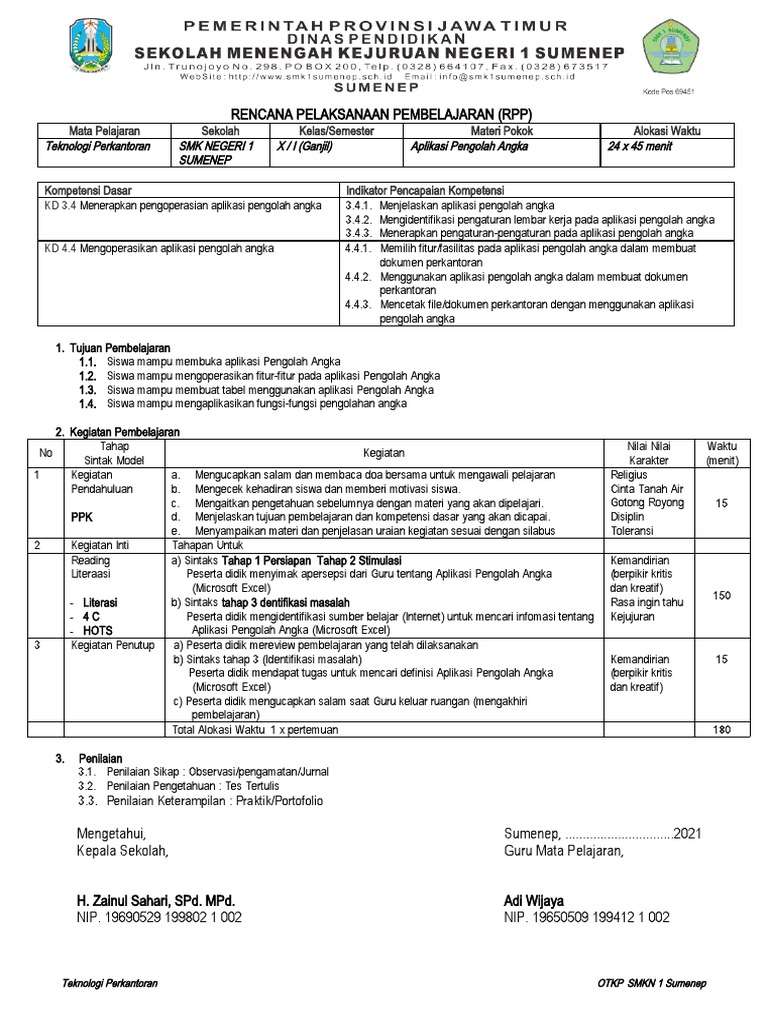 RPP 3.4 MS Excel | PDF