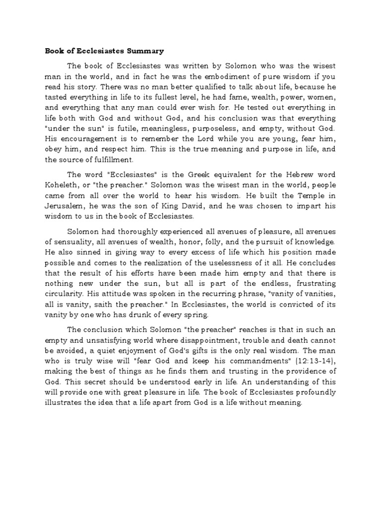 Book of Ecclesiastes Summary | PDF