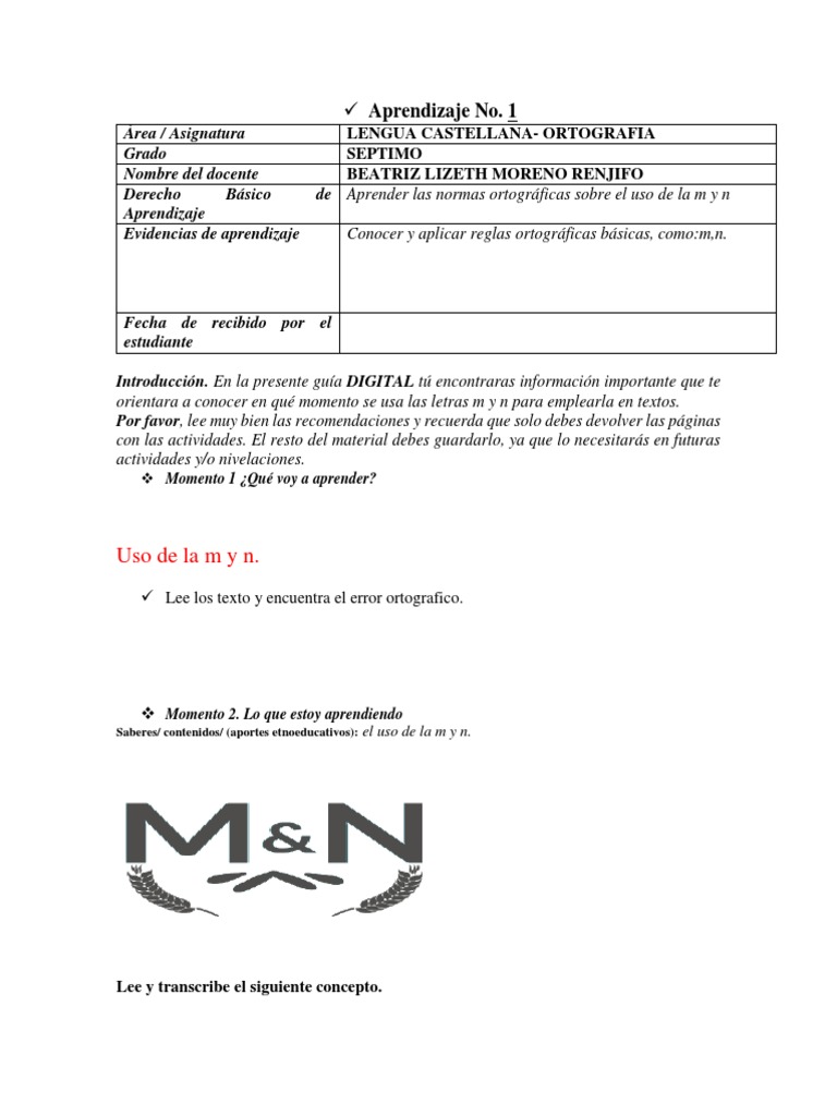 Guia de La M Y N Ortografia | PDF | Cognición | Comunicación