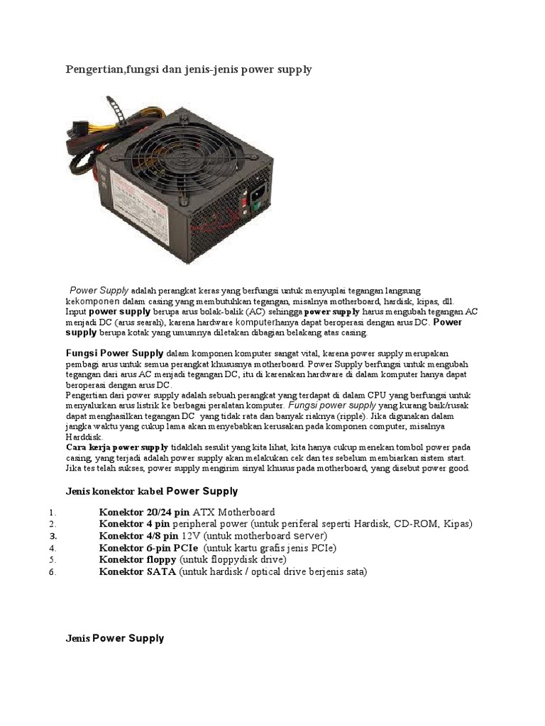 Pengertian, Fungsi Dan Jenis-Jenis Power Supply | PDF