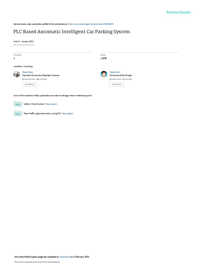 PLC Based Automatic Intelligent Car Parking System | PDF | Programmable ...
