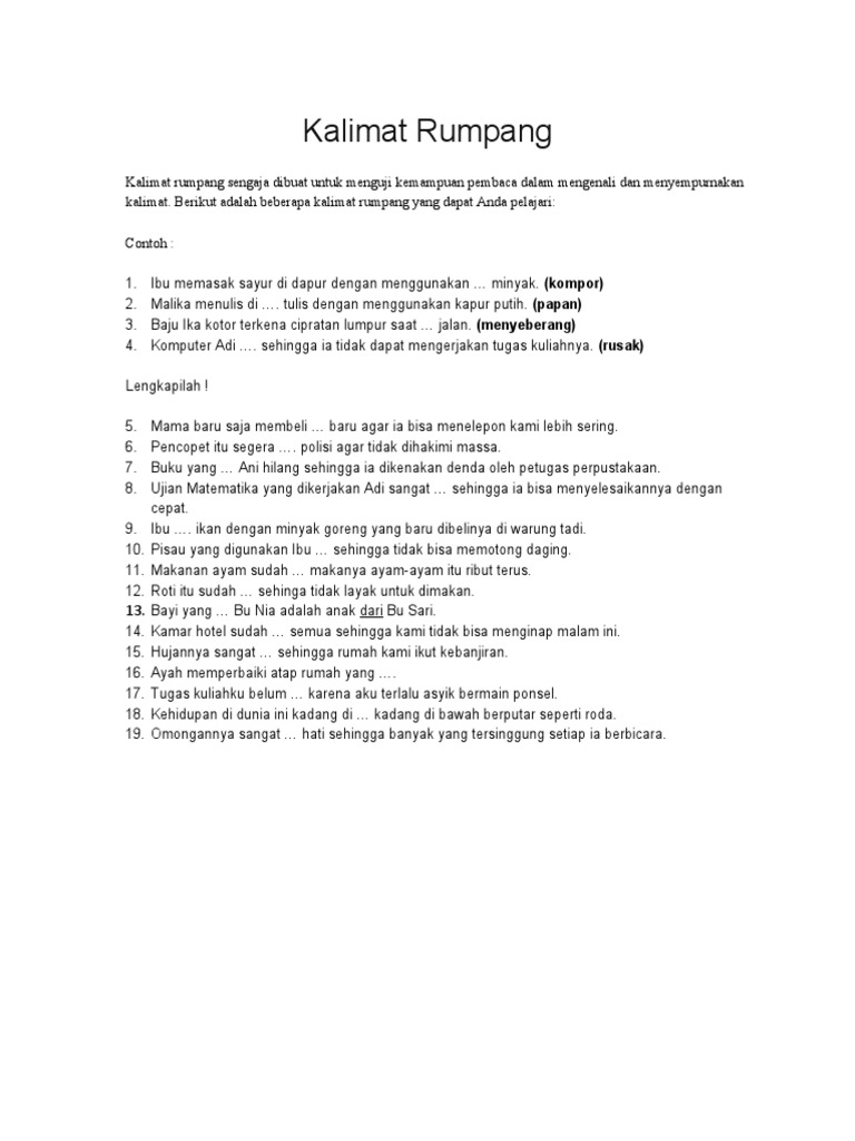 Kalimat Rumpang Penugasan | PDF