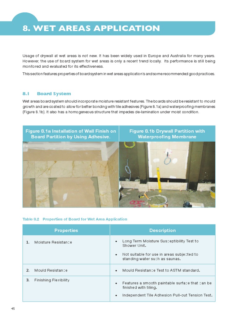 Wet Areas Application: 8.1 Board System | PDF | Drywall | Concrete