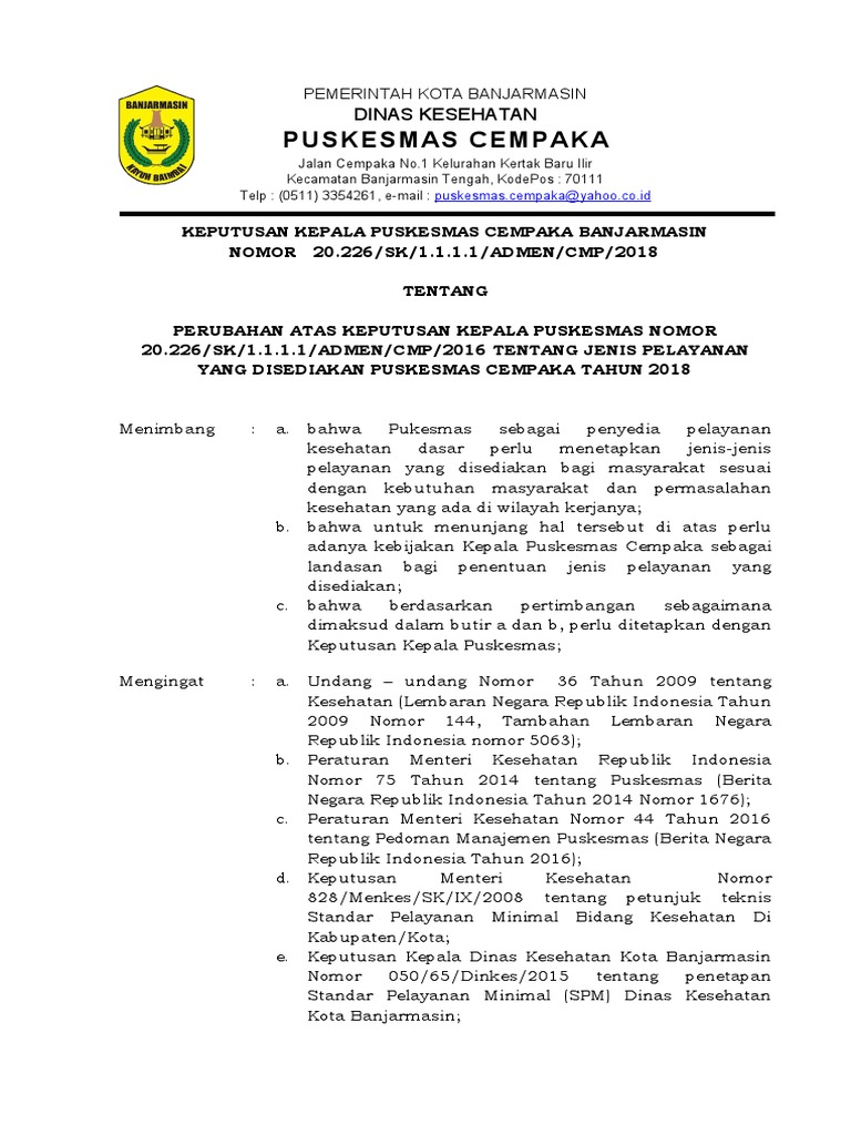 1.1.1.1 SK Tentang Jenis Pelayanan Cempaka Edit 2018 | PDF