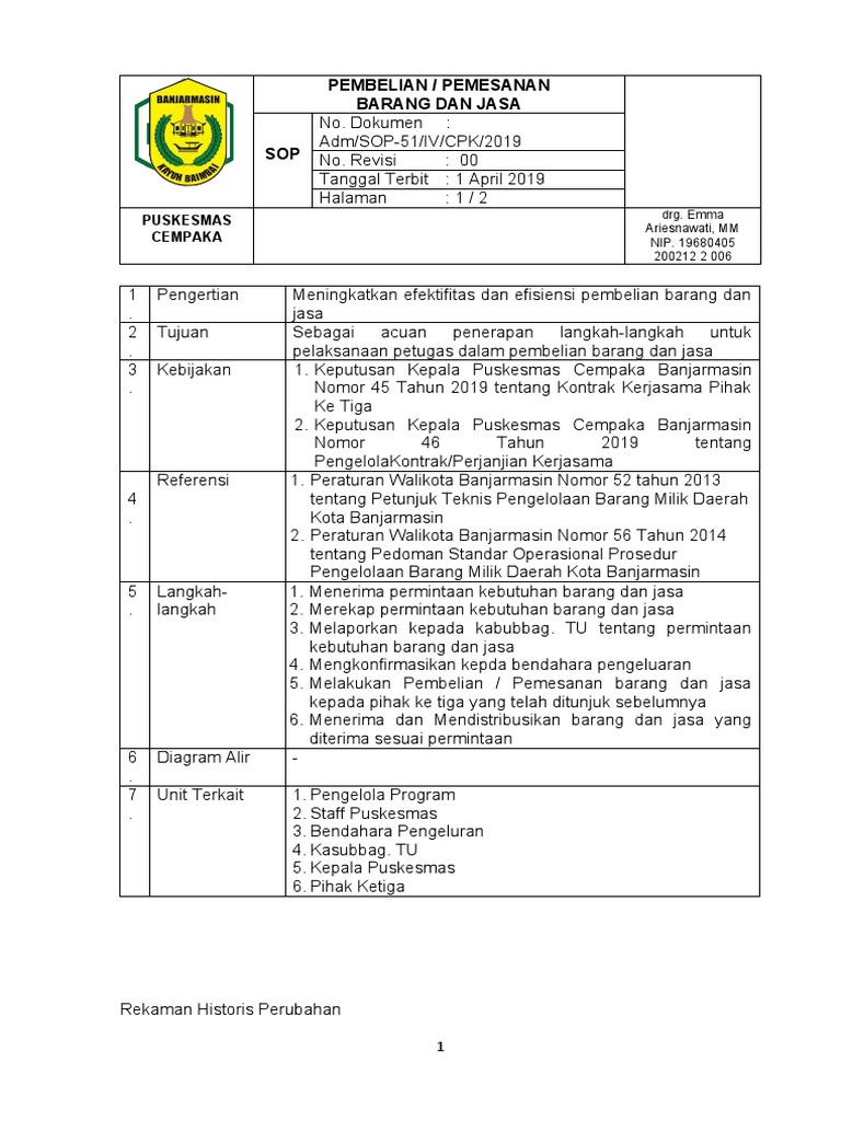 Sop Pembelian Barang Dan Jasa | PDF