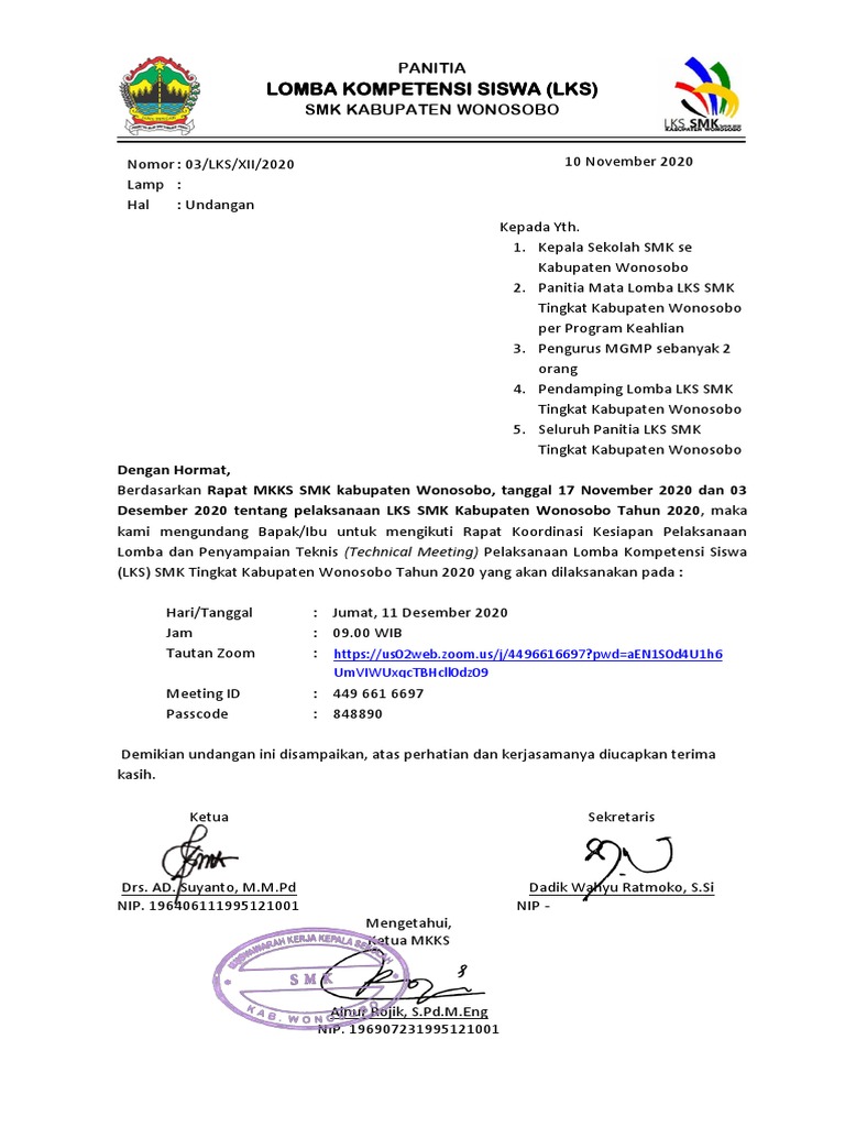 UNDANGAN RAPAT KETUA MGMP Zoom | PDF