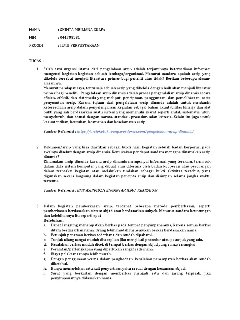 Tugas 1 Asip4101 Pengantar Ilmu Kearsipan | PDF