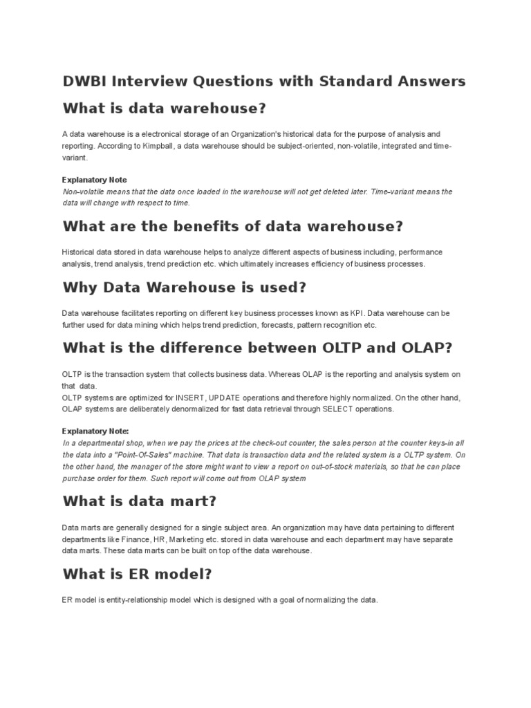 DWH Int Questions | PDF | Data Warehouse | Data