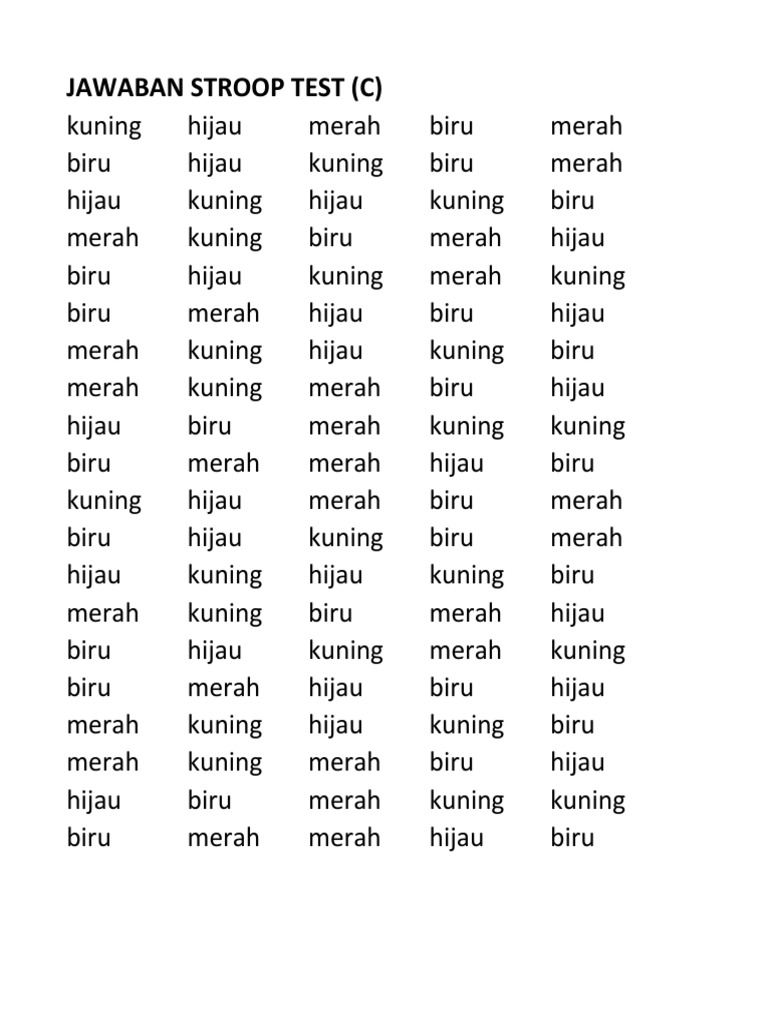 Jawaban Stroop Test | PDF