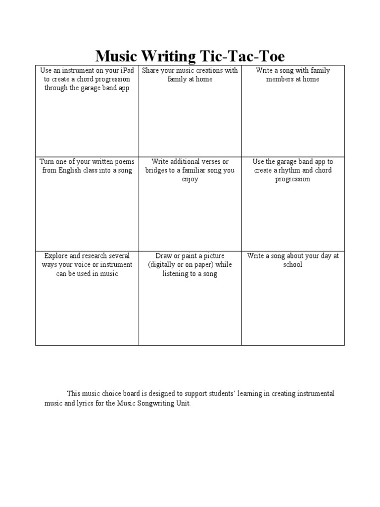 Music Tic-Tac-Toe | PDF | Song Structure | Poetry
