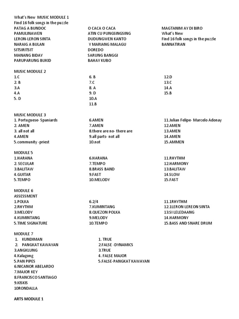 Music Module Answer Key Overview | PDF | Musical Forms | Rhythm And Meter