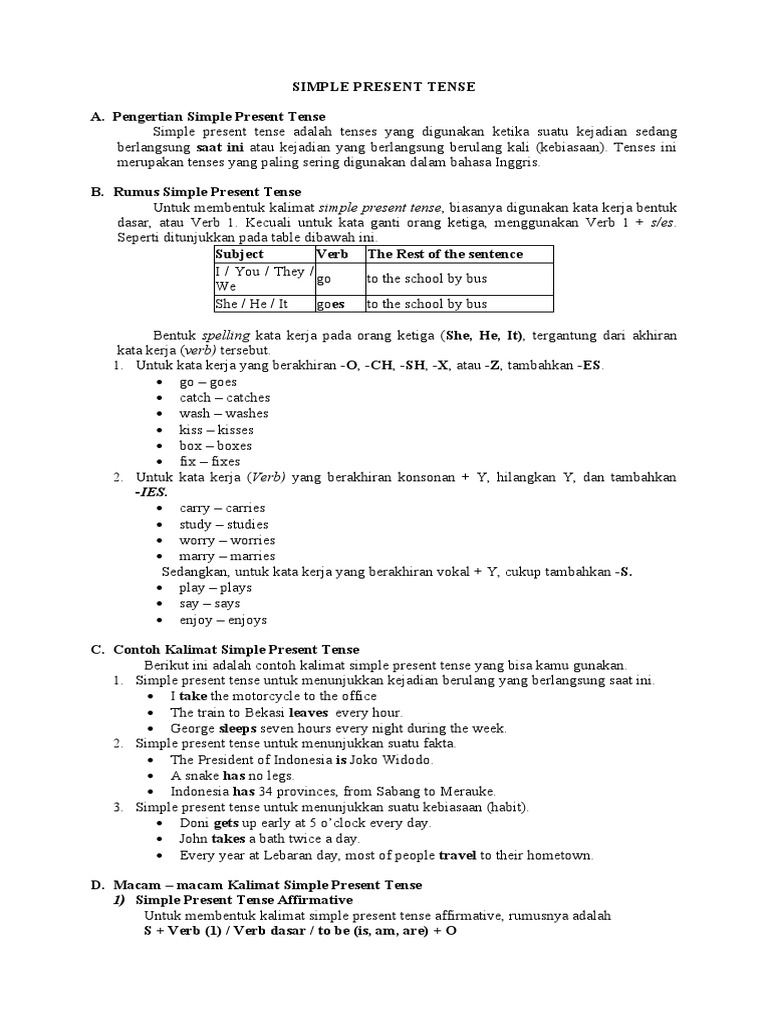 Pengertian dan Contoh Simple Present Tense | PDF | Kajian Bahasa Asing