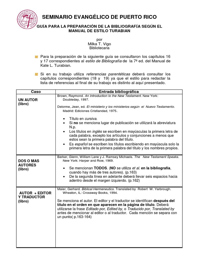 Guía para la preparación de bibliografías según el estilo Turabian ...