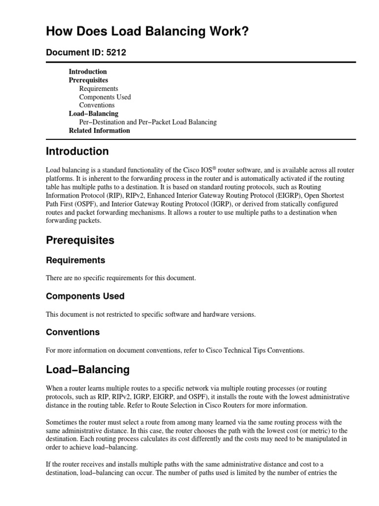 How Does Load Balancing Work?: Document ID: 5212 | PDF | Router ...