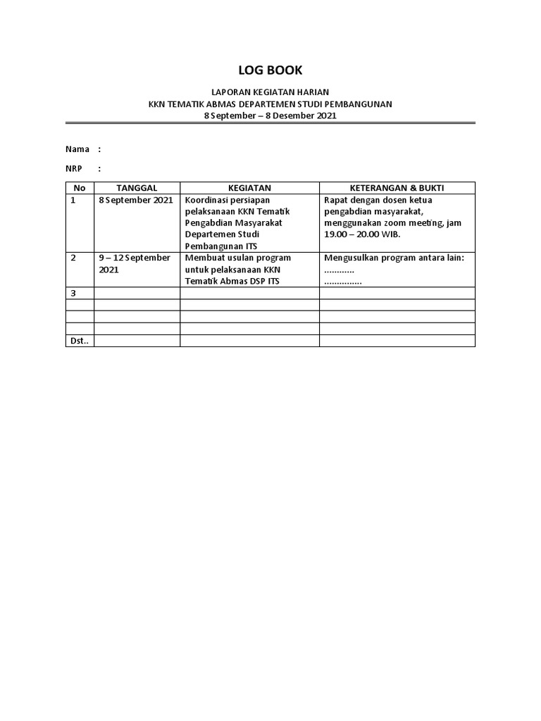LogBook KKNT Nama Anda DSP2021 | PDF