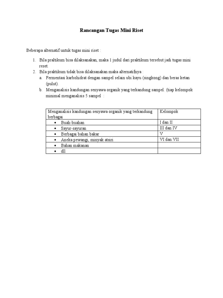 Rancangan Tugas Mini Riset | PDF
