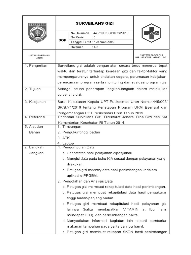 Sop Surveilans Gizi | PDF