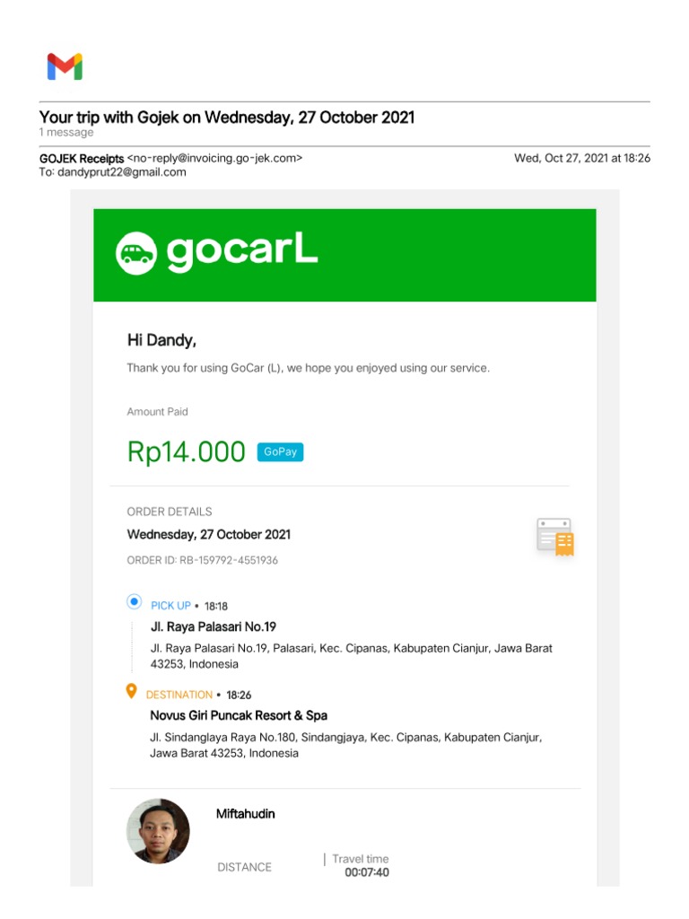 Gmail - Your Trip With Gojek On Wednesday, 27 October 2021 | PDF
