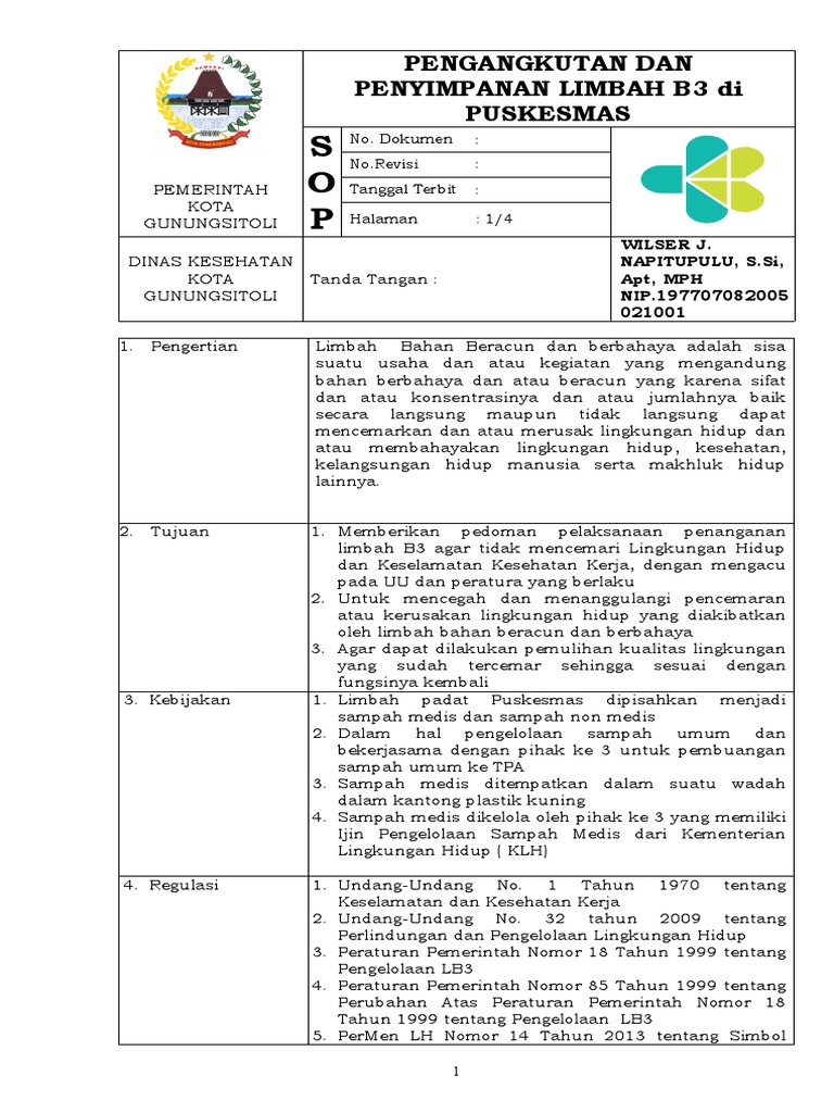 Sop Penyimpanan Limbah B3 | PDF