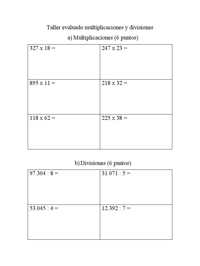 Ejercicios de multiplicaciones, divisiones y descomposición en factores ...